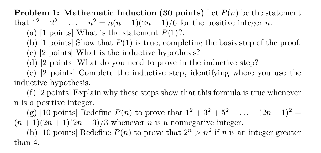 Solved Problem 1: Mathematic Induction (30 points) Let P(n) | Chegg.com