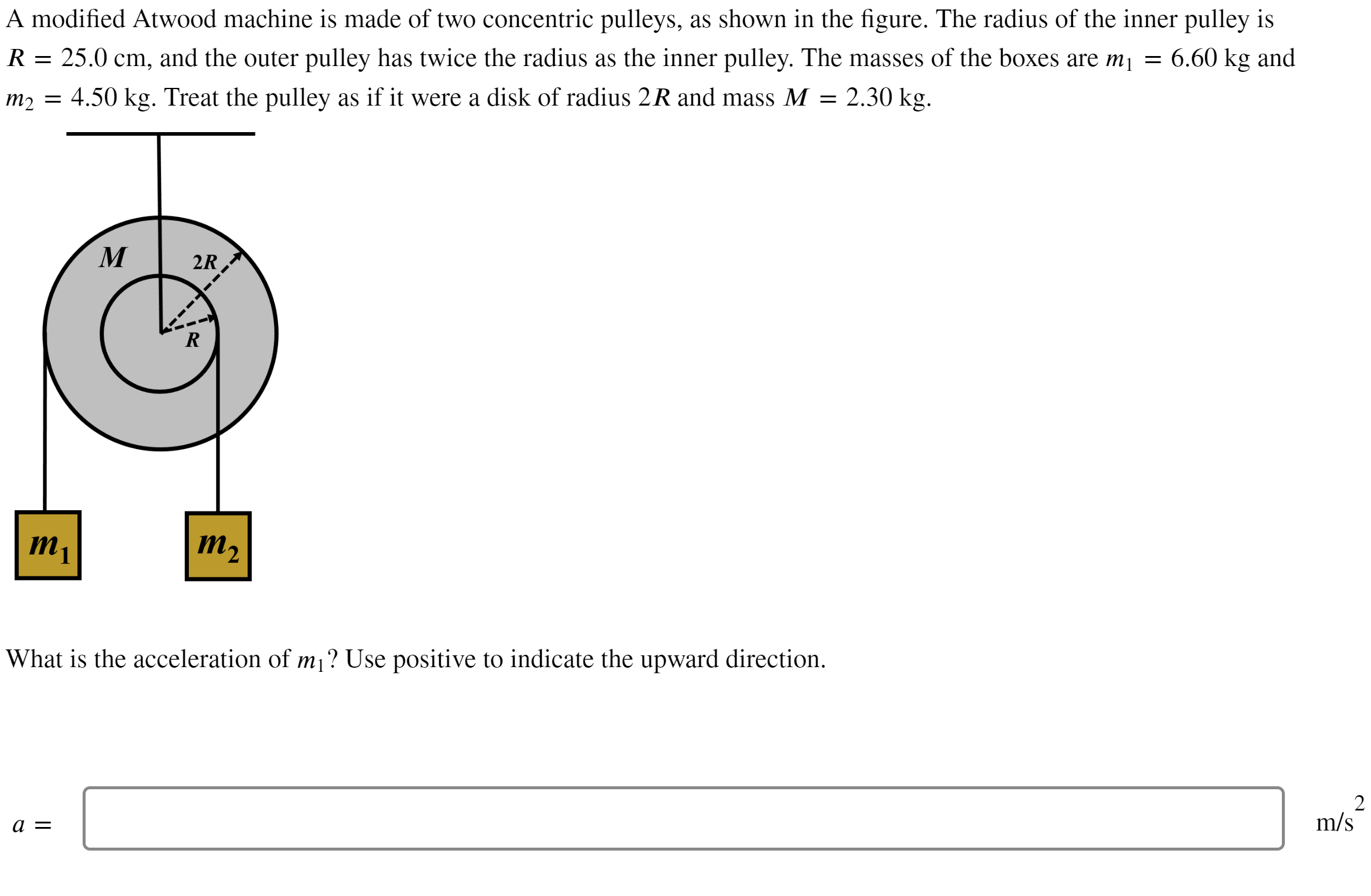 Solved A modified Atwood machine is made of two concentric | Chegg.com