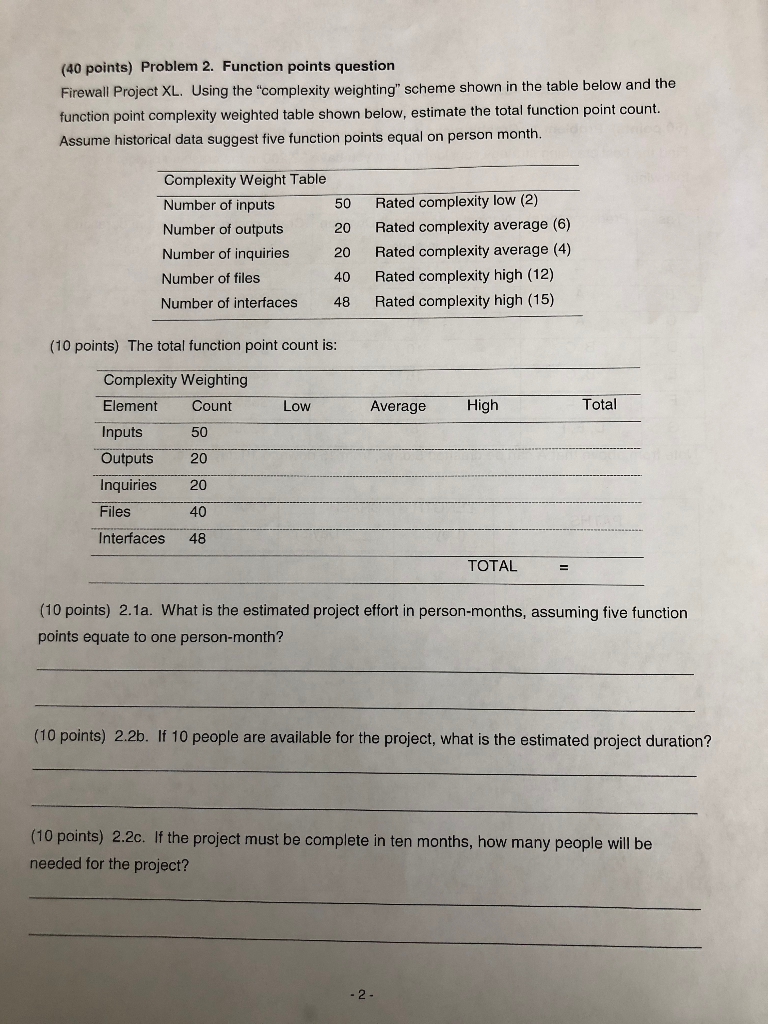 Solved (40 points) Problem 2. Function points question | Chegg.com