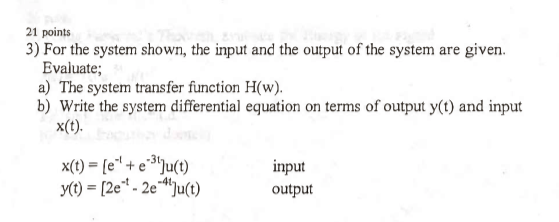 Solved 21 points 3) For the system shown, the input and the | Chegg.com