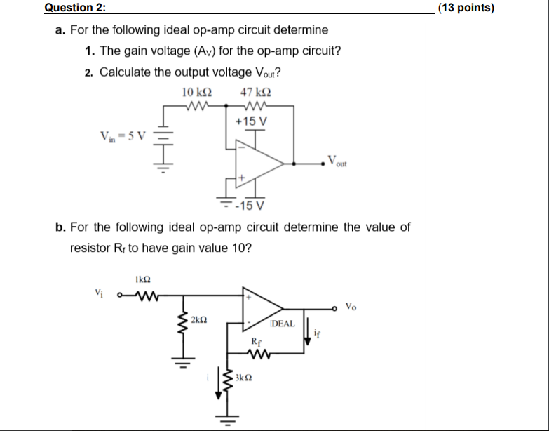 Solved Question 2: (13 points) a. For the following ideal | Chegg.com