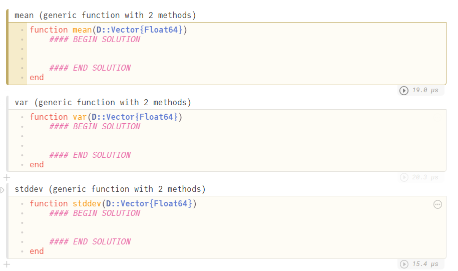 Solved Below you will be implementing the sample mean, | Chegg.com
