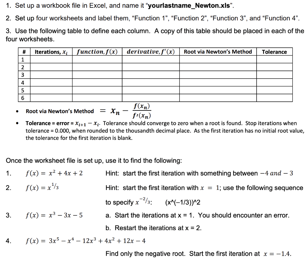 Solved 1. Set up a workbook file in Excel, and name it | Chegg.com