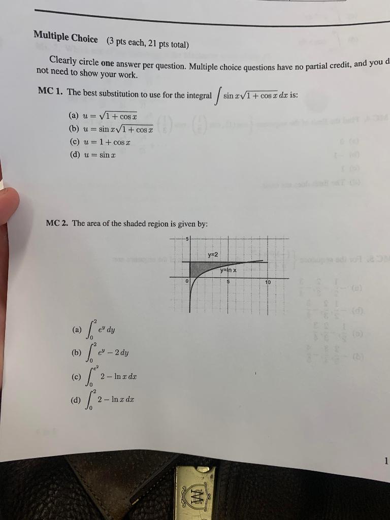 Solved Multiple Choice (3 pts each, 21 pts total) Clearly | Chegg.com