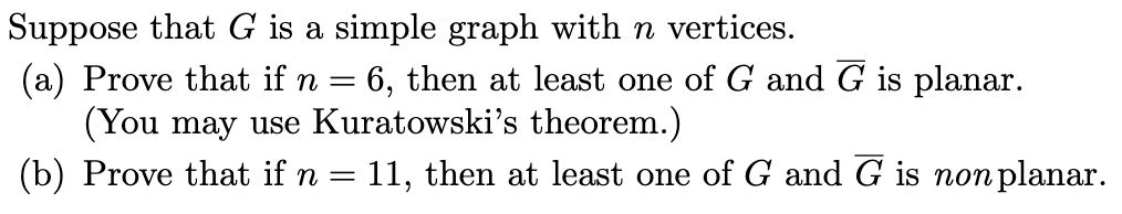 Suppose that G is a simple graph with n vertices. (a) | Chegg.com