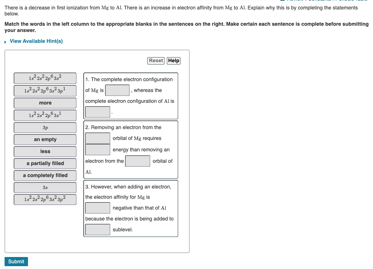 Solved There is a decrease in first ionization from Mg to | Chegg.com