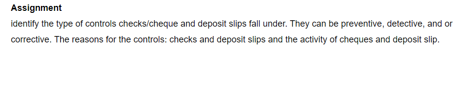 Solved Assignment identify the type of controls | Chegg.com
