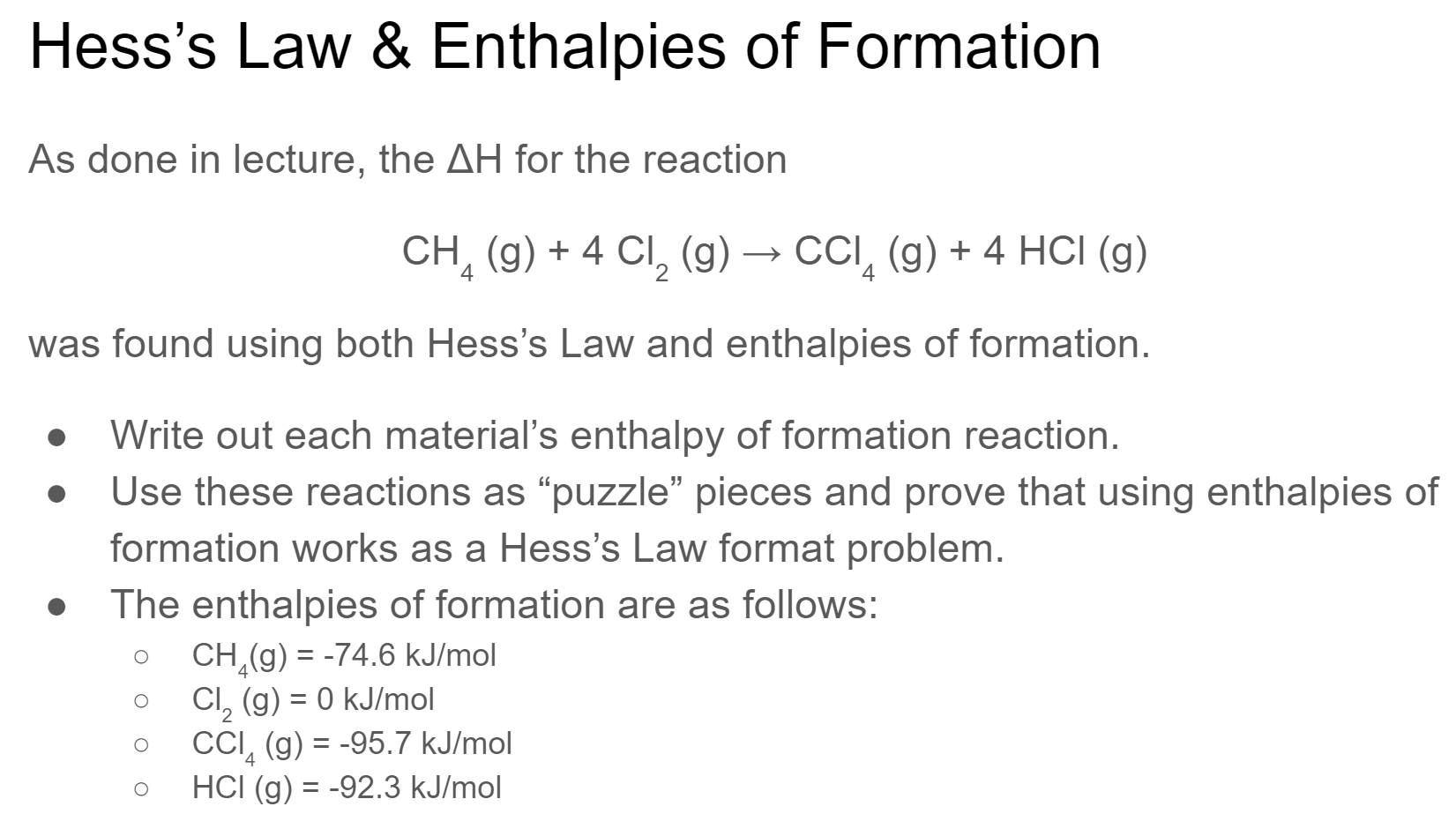 Solved Hess's Law & Enthalpies of Formation As done in | Chegg.com