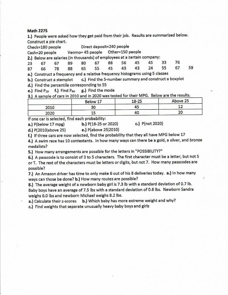Solved Math 2275 1.) People were asked how they get paid | Chegg.com