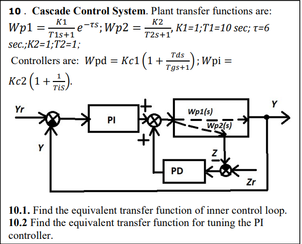 Solved = 10. Cascade Control System. Plant transfer | Chegg.com