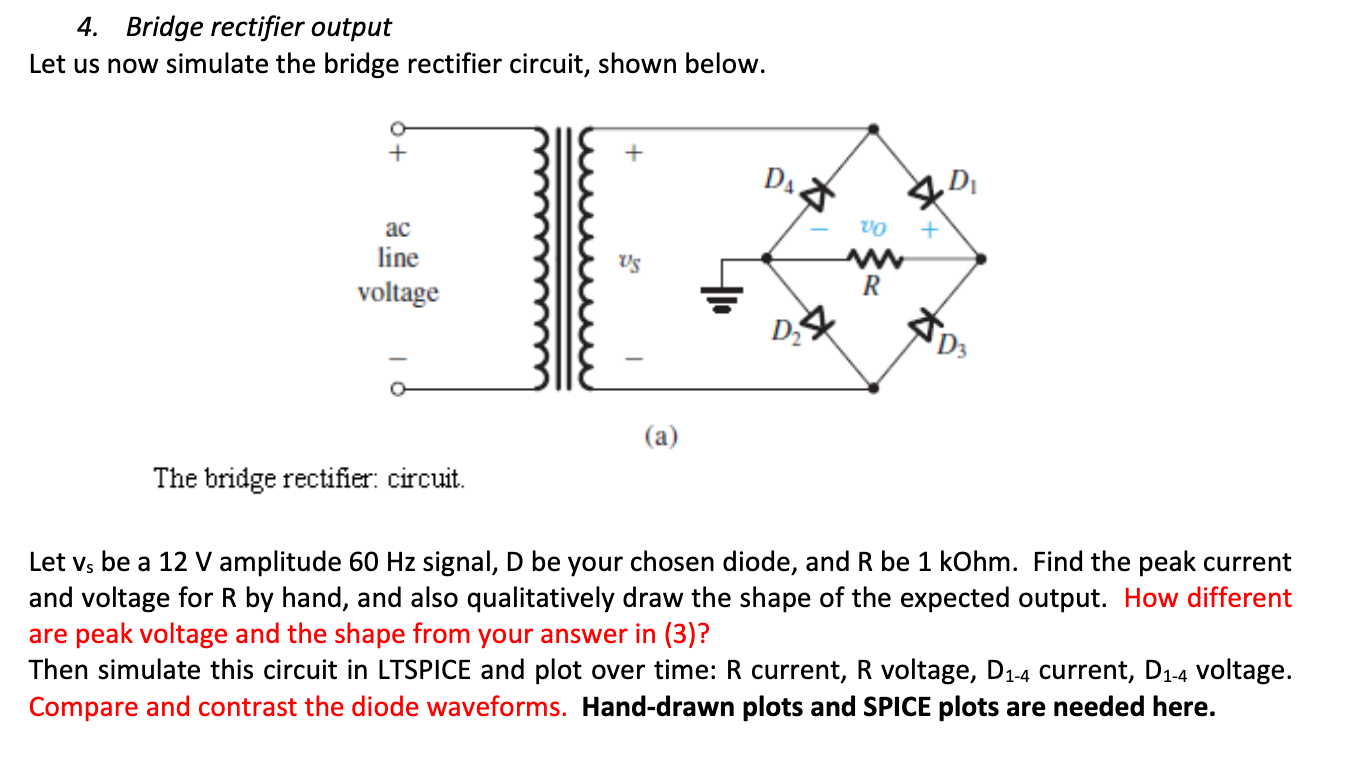 Solved 4. Bridge rectifier output Let us now simulate the | Chegg.com