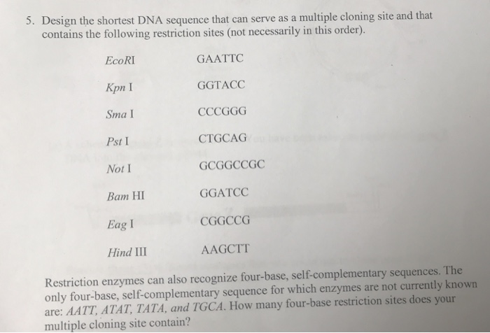 Solved 5. Design the shortest DNA sequence that can serve as | Chegg.com