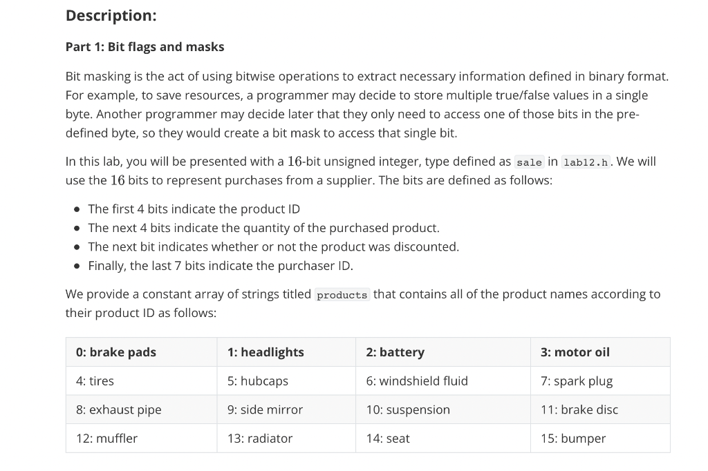 Solved Part 1: Bit flags and masks Bit masking is the act of | Chegg.com