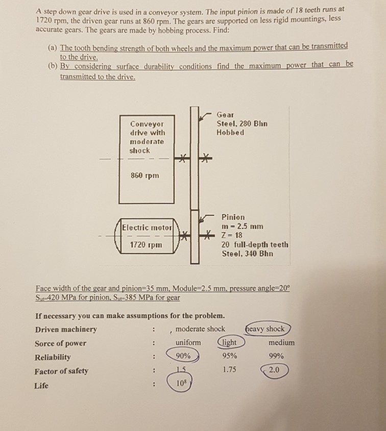 Solved A step down gear drive is used in a conveyor system. | Chegg.com