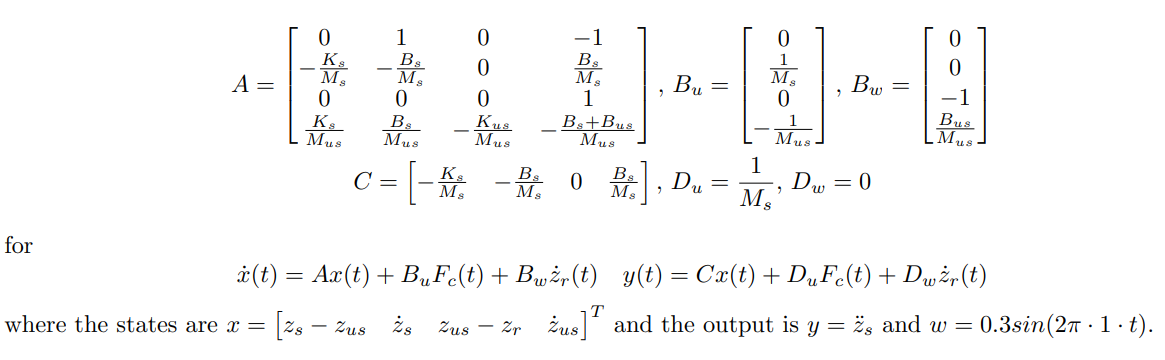 Ms : sprung mass, Mus: unsprung mass, Ks : suspension | Chegg.com