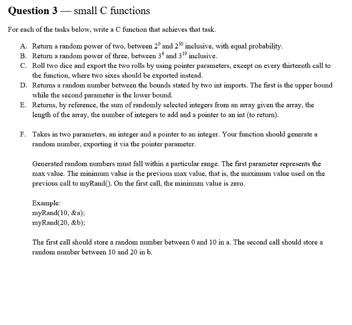 Solved Question 3 — small C functions For each of the tasks | Chegg.com