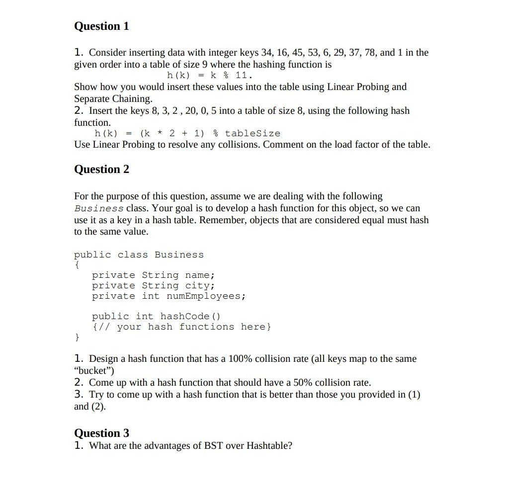Solved Question 1 1 Consider Inserting Data With Integer 