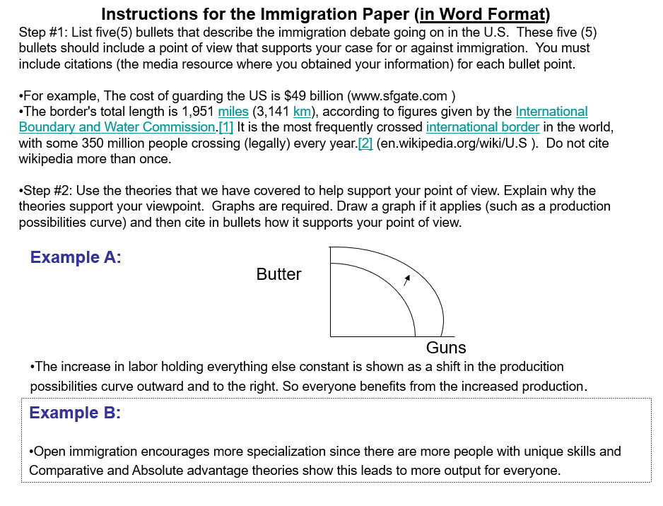 Instructions for the Immigration Paper (in Word | Chegg.com