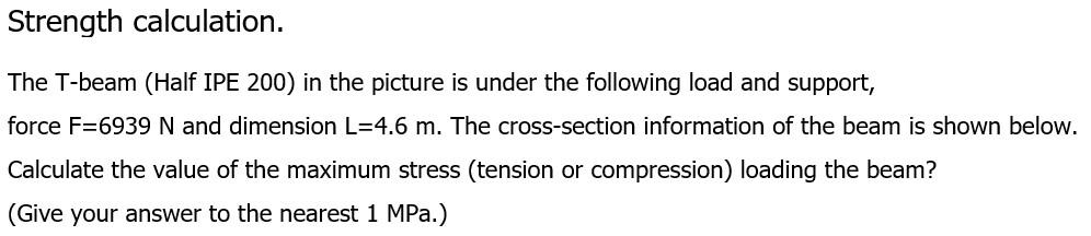 Solved Strength calculation. The T-beam (Half IPE 200) in | Chegg.com