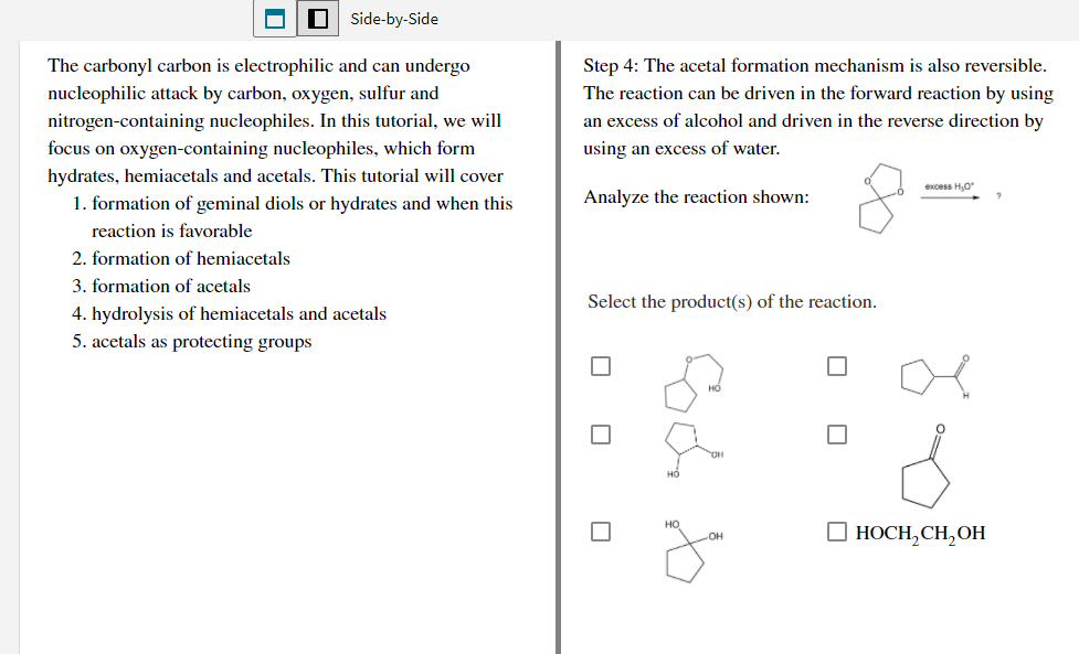 Solved O Side-by-Side Step 4: The acetal formation mechanism | Chegg.com