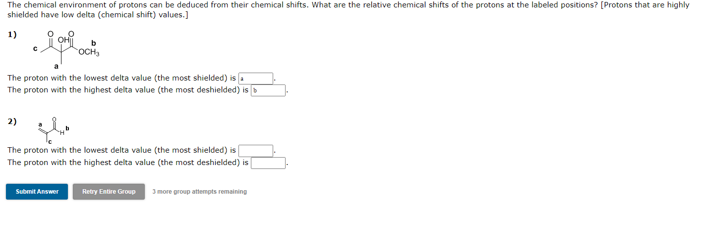 Solved shielded have low delta (chemical shift) values.] 1) | Chegg.com