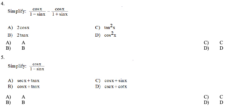 Solved 2. Simlify: tanx taux A) sinx + cosx B) CScx.secx C) | Chegg.com