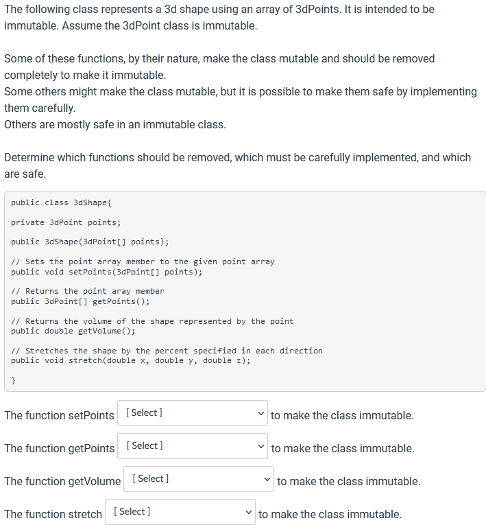 Solved The following class represents a 3d shape using an | Chegg.com