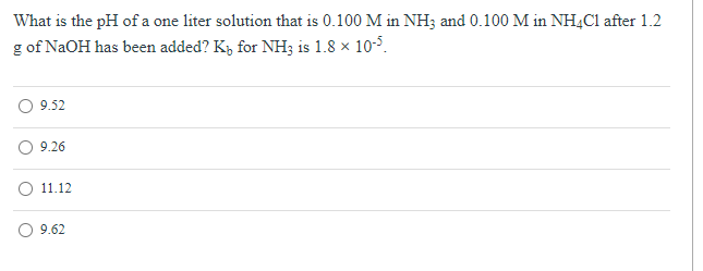 Solved What is the pH of a one liter solution that is 0.100 | Chegg.com
