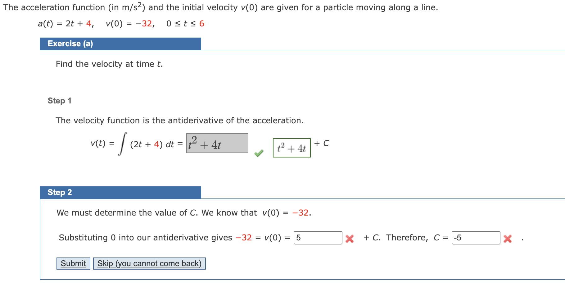 Solved The acceleration function (in ms2 ) ﻿and the initial | Chegg.com