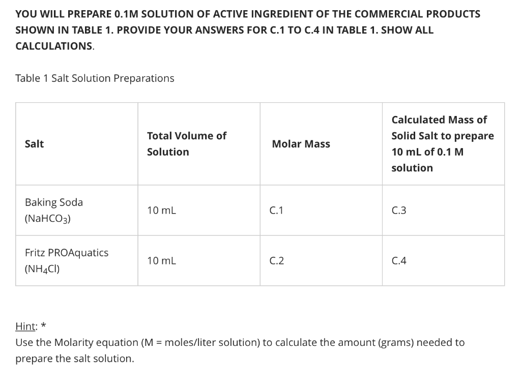 Solved YOU WILL PREPARE 0.1M SOLUTION OF ACTIVE INGREDIENT | Chegg.com