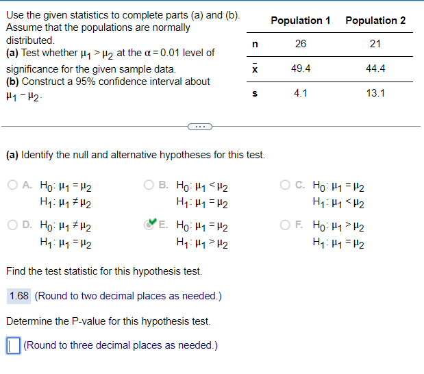 Solved Use the given statistics to complete parts (a) and | Chegg.com