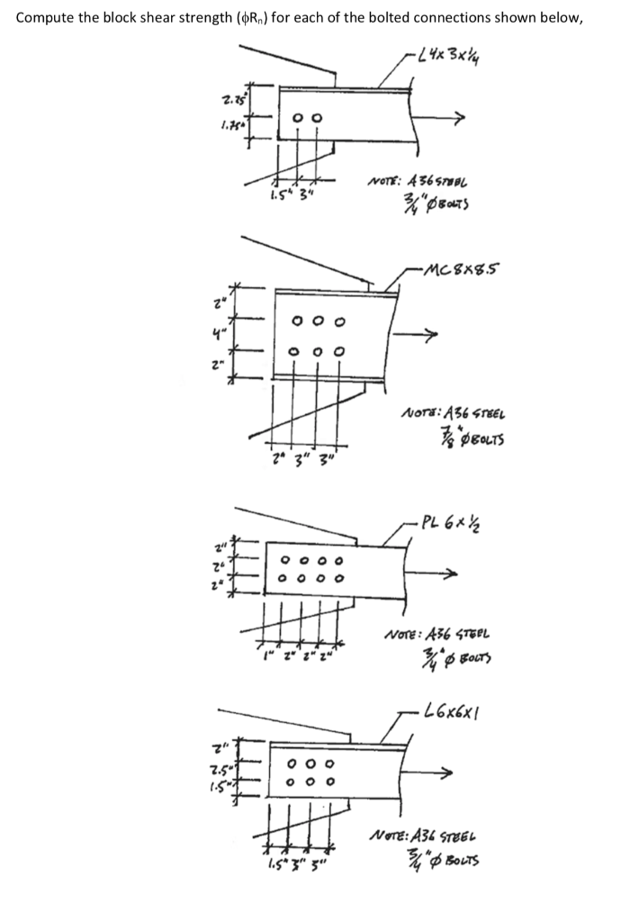 Solved Compute the block shear strength (OR) for each of the | Chegg.com