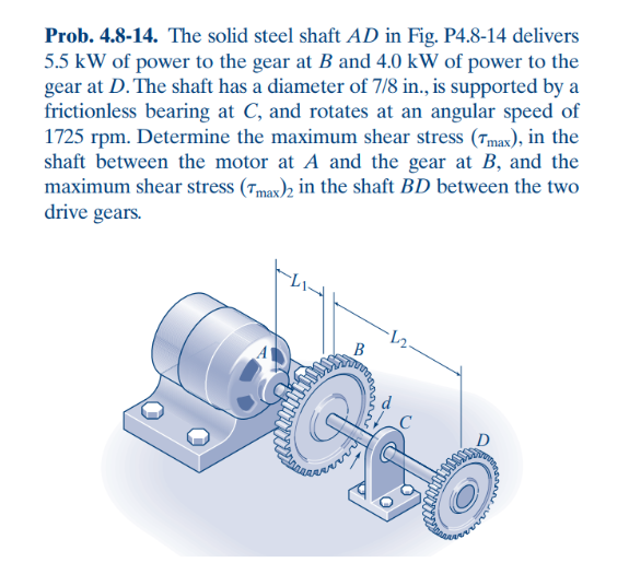 Solved Prob. 4.8-14. The solid steel shaft AD in Fig. | Chegg.com