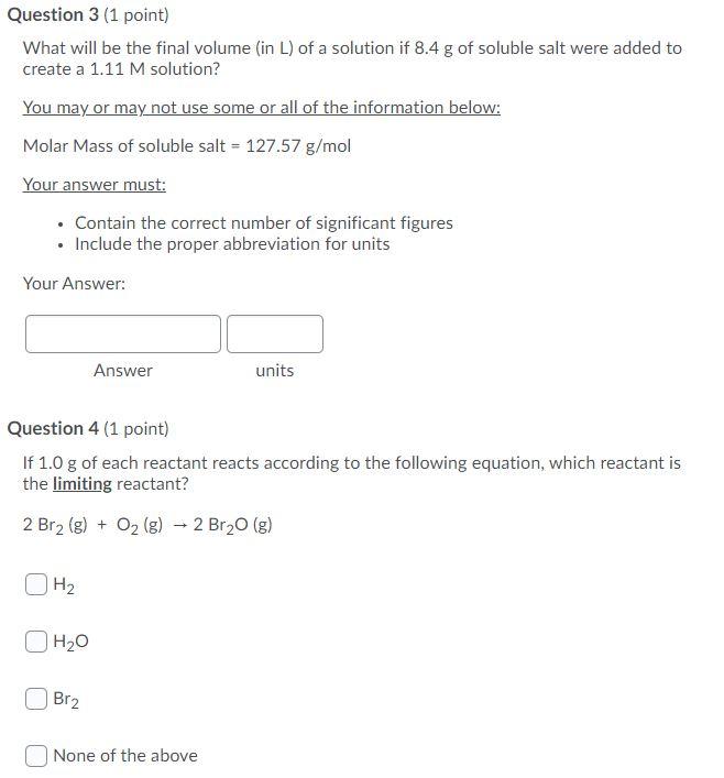 Solved Question 3 (1 point) What will be the final volume | Chegg.com