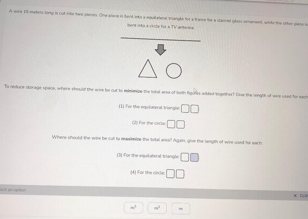 Solved A wire 15 meters long is cut into two pieces. One | Chegg.com