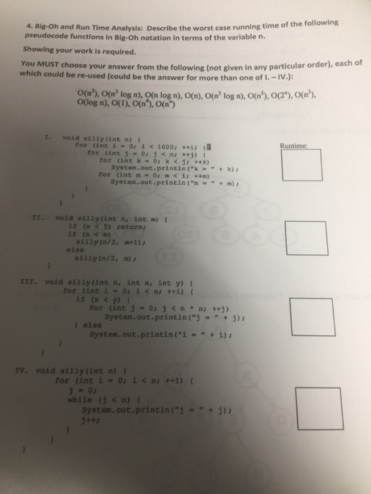 Solved 4. Big-Oh and Run Time Analysis: Describe the worst | Chegg.com
