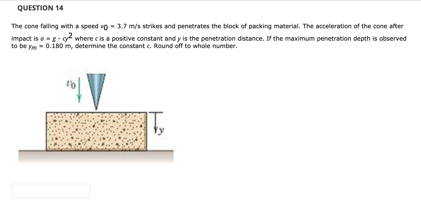 Solved QUESTION 14 The cone falling with a speed vo = 3.7 | Chegg.com