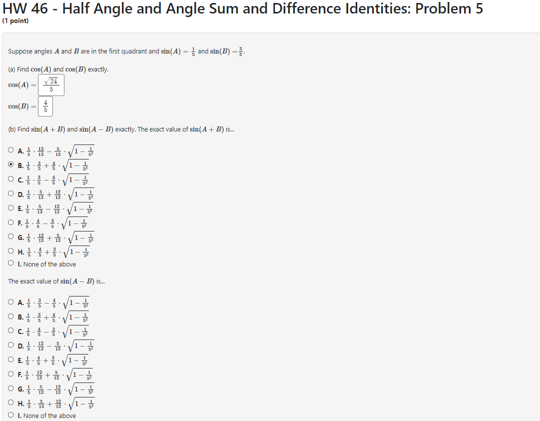 Solved HW 46 - Half Angle and Angle Sum and Difference | Chegg.com