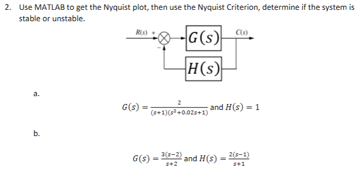 Solved 2. Use MATLAB to get the Nyquist plot, then use the | Chegg.com