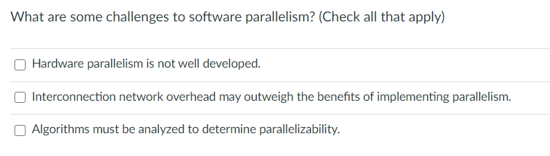 Solved What are some challenges to software parallelism? | Chegg.com