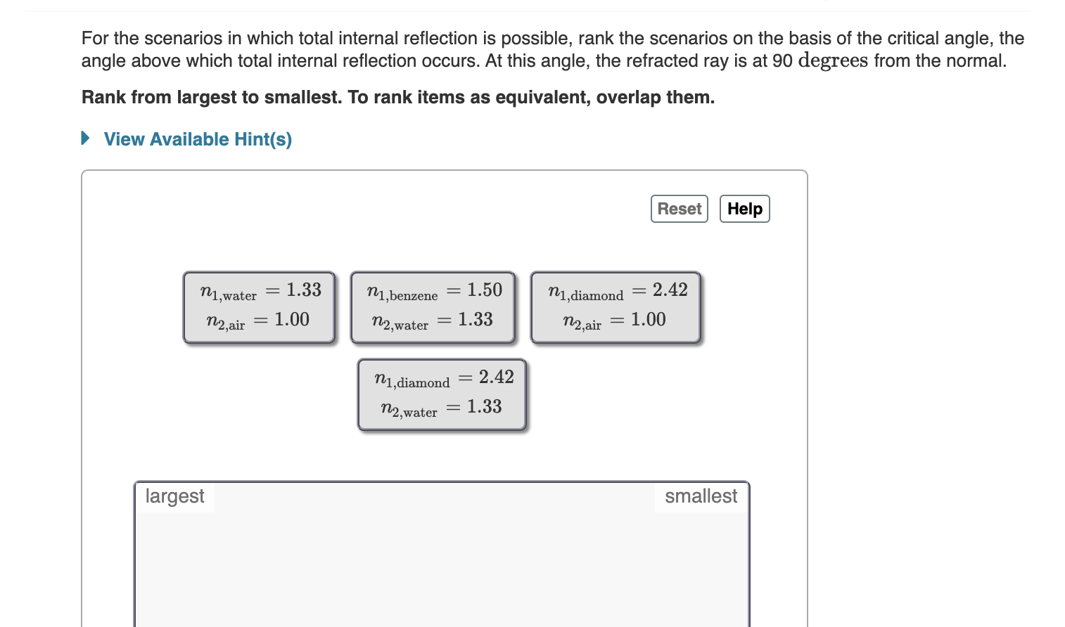 Solved For the scenarios in which total internal reflection | Chegg.com