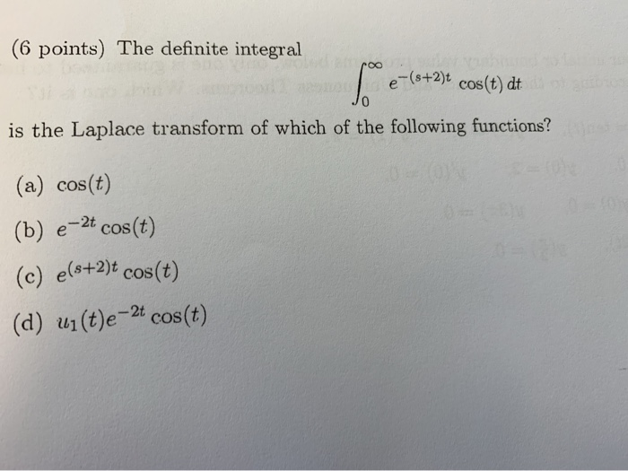Solved (6 points) The definite integral e-(+2) cos(t) dt 0 | Chegg.com