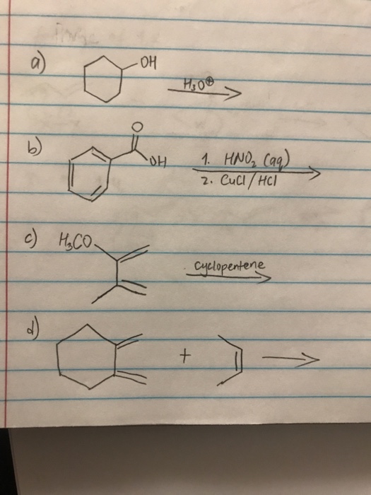 Solved 0 OH b) 2. CuCl /HCl lopentene | Chegg.com