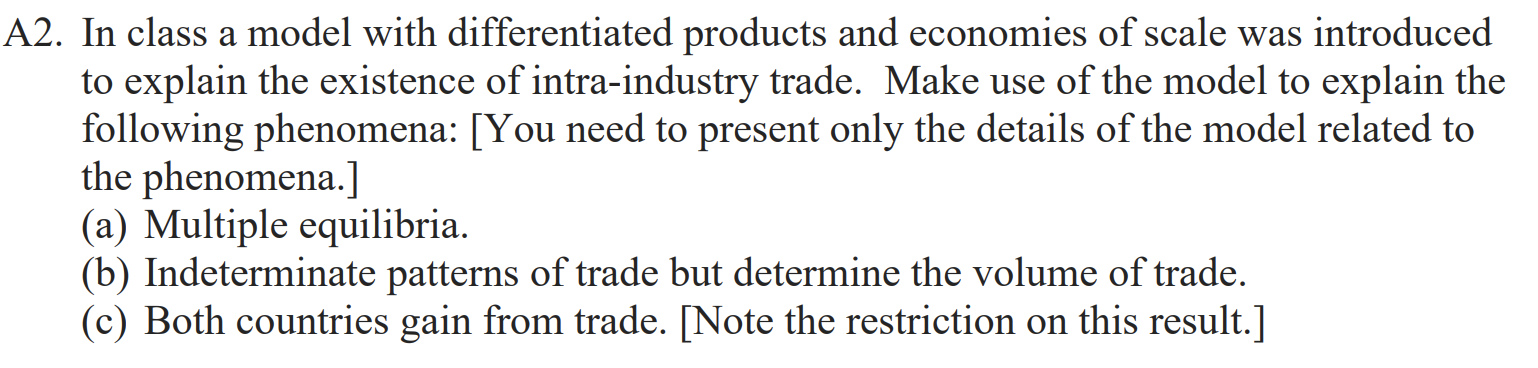 Solved a A2. In class a model with differentiated products | Chegg.com