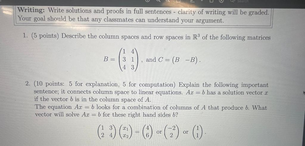 Solved Nriting: Write solutions and proofs in full sentences | Chegg.com