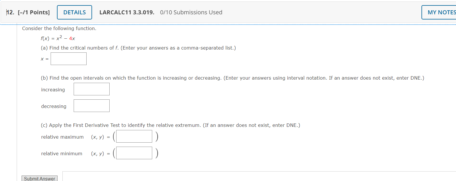 Solved Consider the following function. f(x)=x2−4x (a) Find | Chegg.com