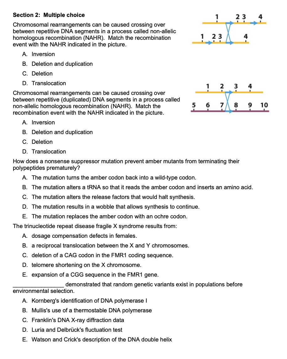 Solved Section 2: Multiple choice Chromosomal rearrangements | Chegg.com