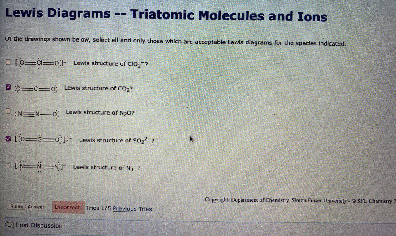 Solved Lewis Diagrams Triatomic Molecules and Ions of the | Chegg.com
