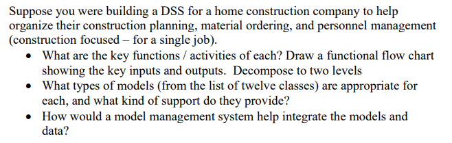 Solved Suppose you were building a DSS for a home | Chegg.com