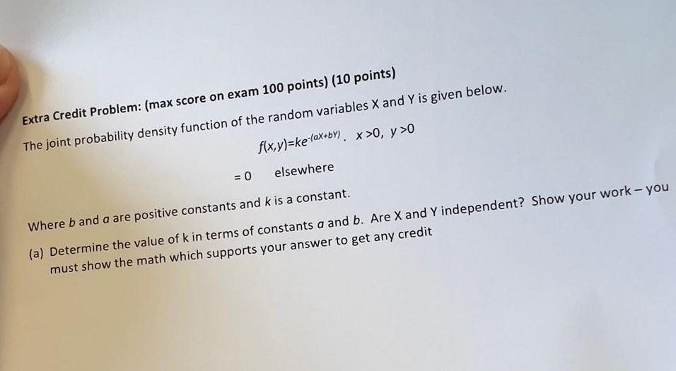 Solved Extra Credit Problem: (max score on exam 100 points) | Chegg.com